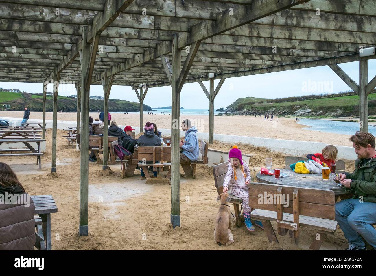 Families eating and drinking in the outdoor area of the Mermaid Pub at ...