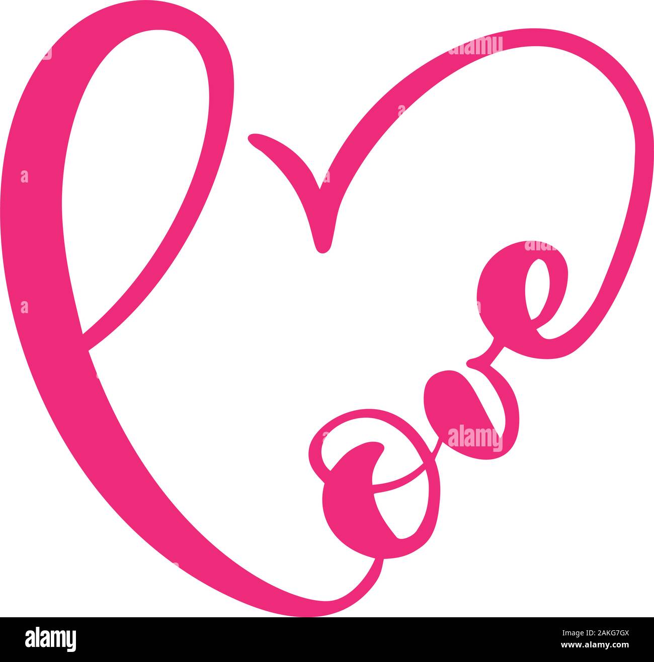 Love red calligraphic text in form of heart. Valentines day greeting ...