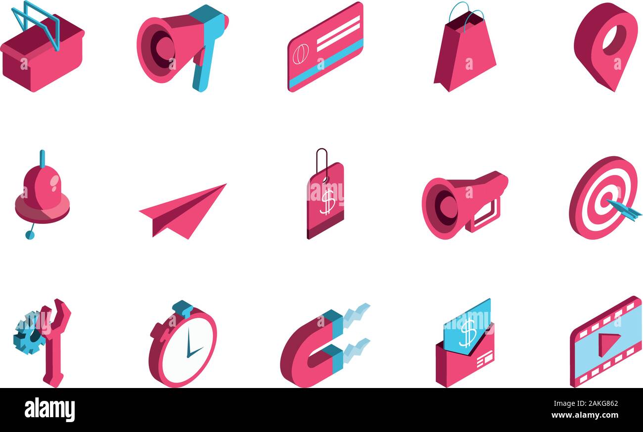 Red icon set design, Digital marketing ecommerce shopping online ...