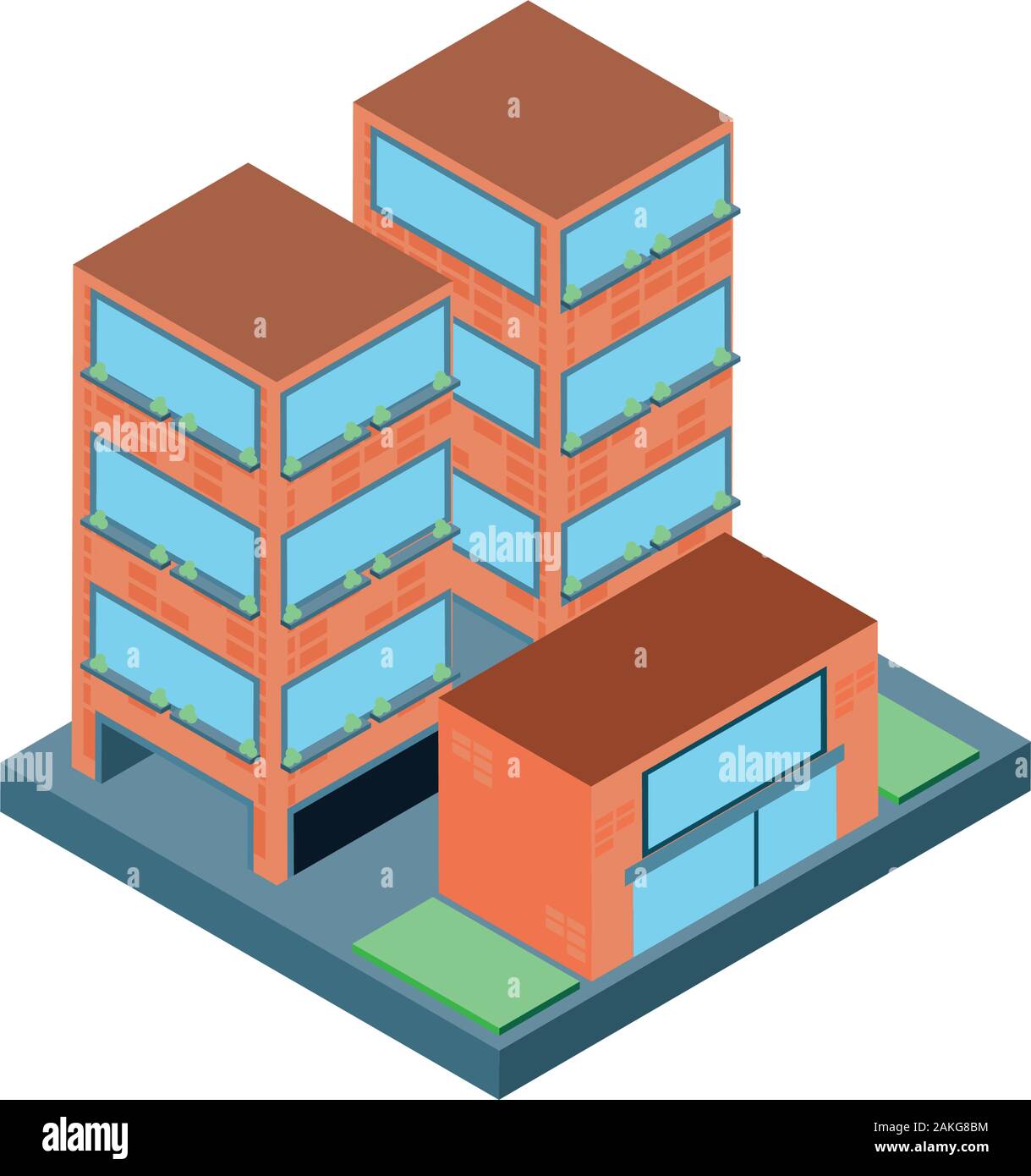 Isometric orange building design, City architecture urban modern ...