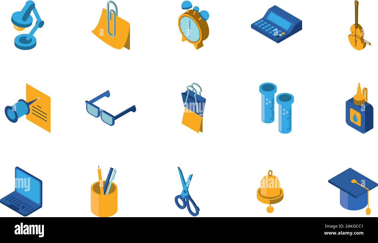 School icon set design, Eduaction class lesson knowledge preschooler ...