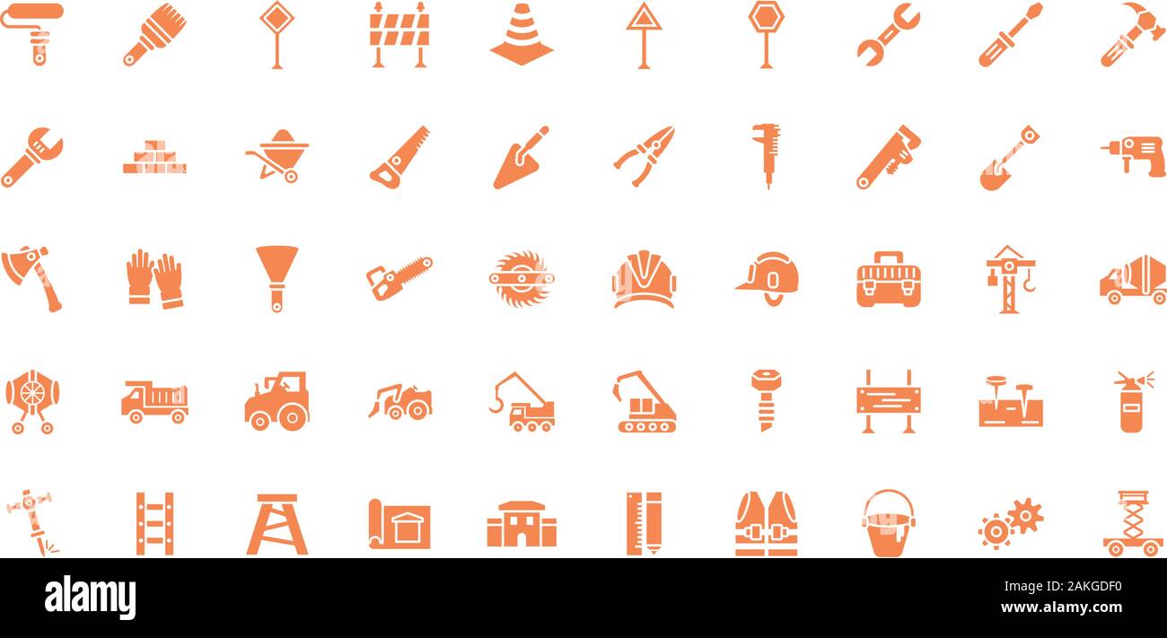 Tools icon set design, Under construction architecture work repair ...