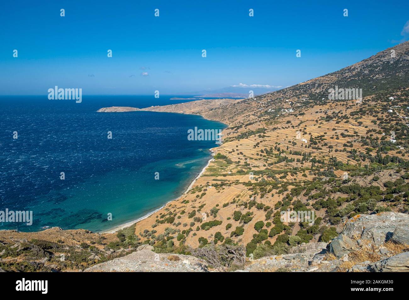 Greece, Cyclades archipelago, Andros island, Paleopolis Bay Stock Photo ...
