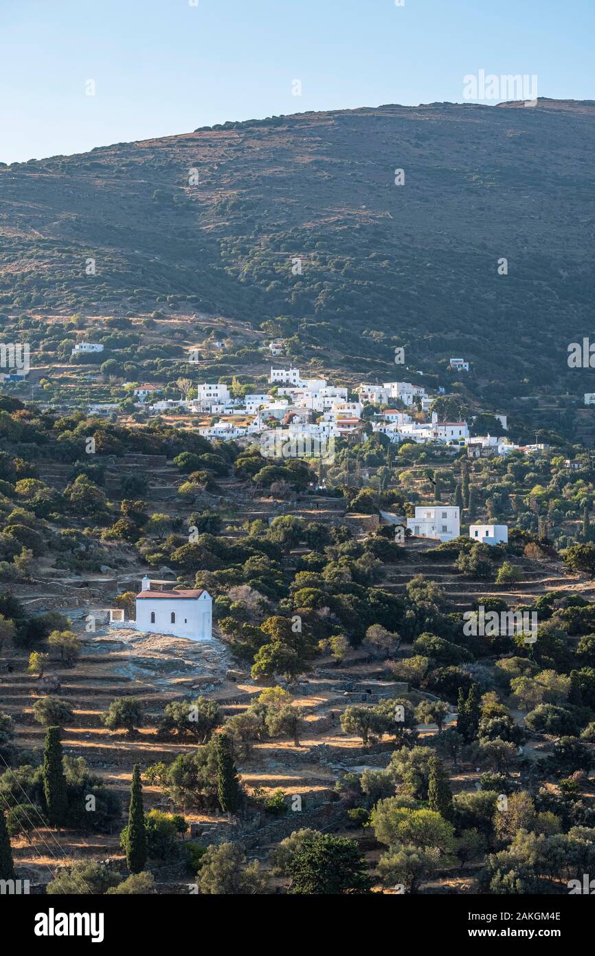 Greece, Cyclades archipelago, Andros island, Pera Chorio village Stock ...