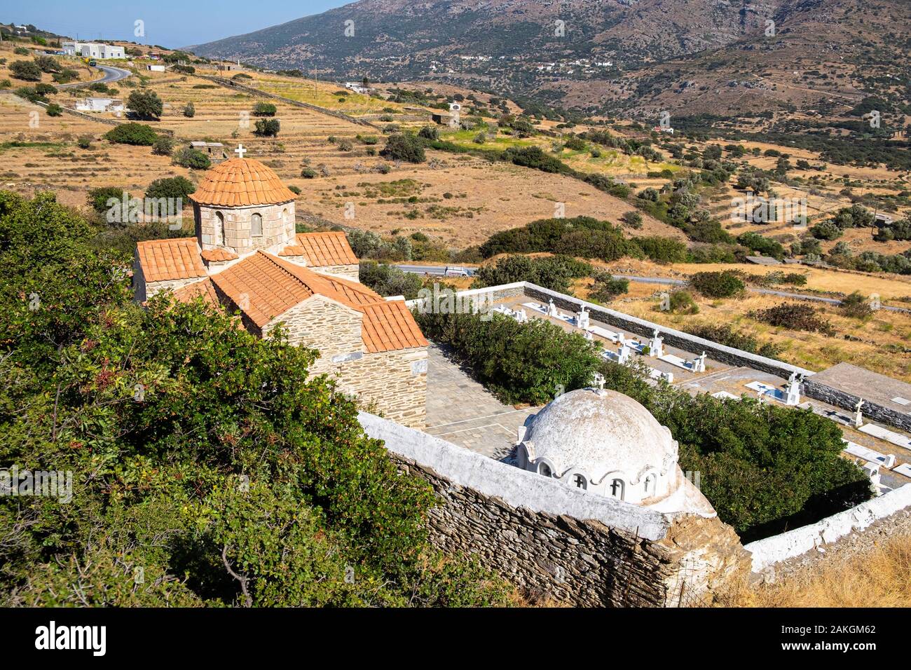 Greece, Cyclades archipelago, Andros island, Pitrofos, Byzantine church ...