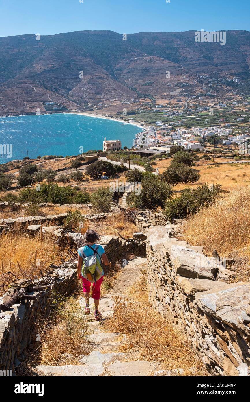 Greece, Cyclades archipelago, Andros island, hike number 3 between ...