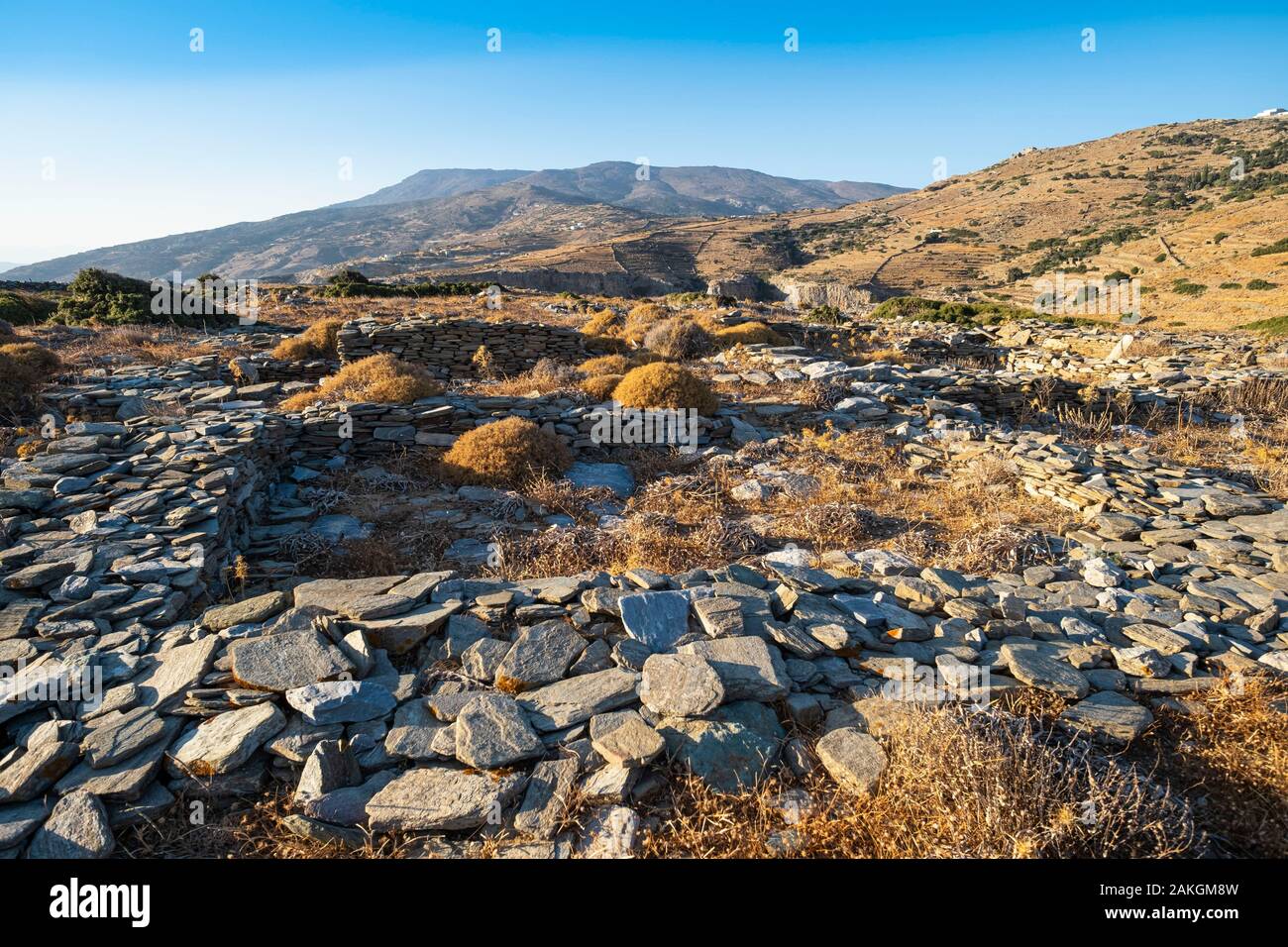 Greece, Cyclades archipelago, Andros island, Zagora archaeological site ...