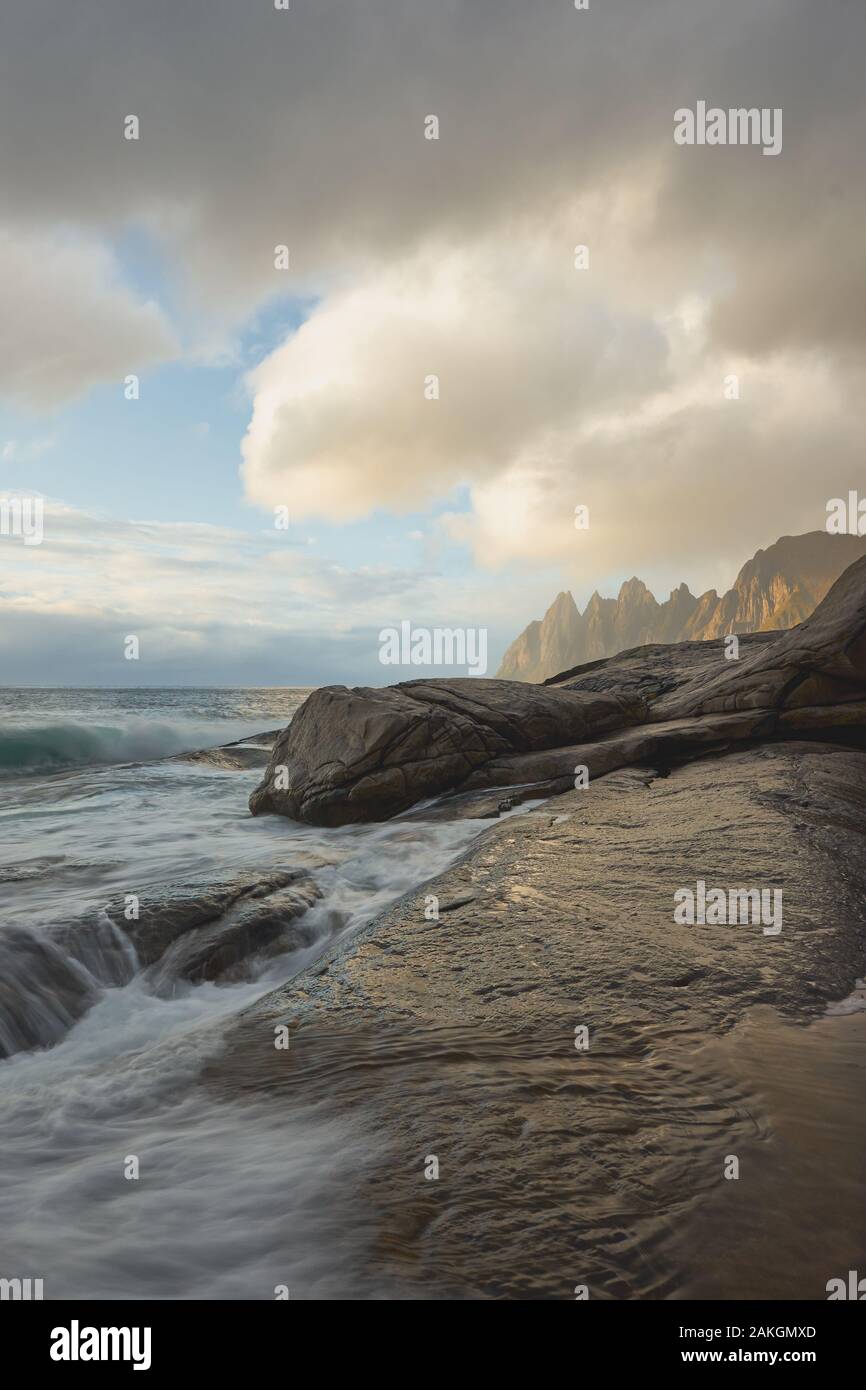 An impressive place on the beach of Senja. The devils teeth ca be seen ...