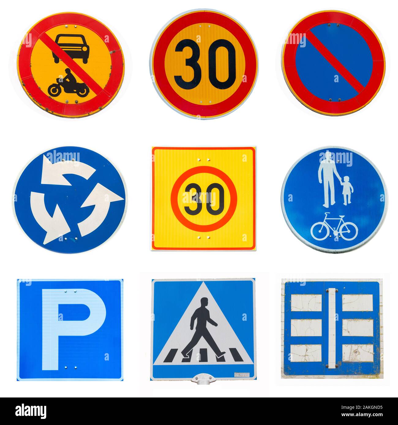 Collage of traffic road signs on white background Stock Photo - Alamy