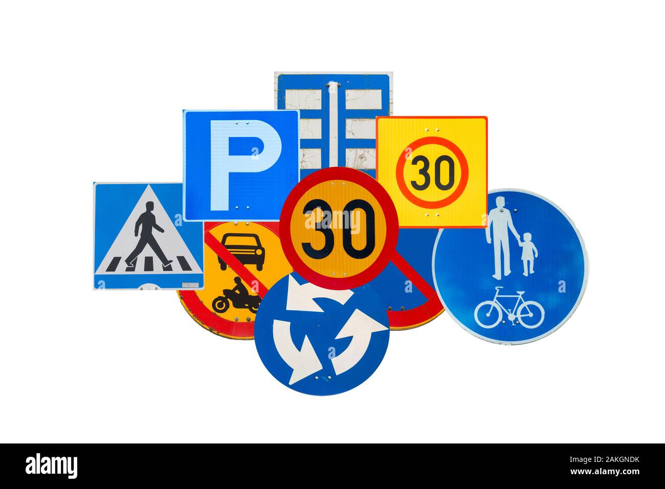 Collage of traffic road signs on white background Stock Photo - Alamy