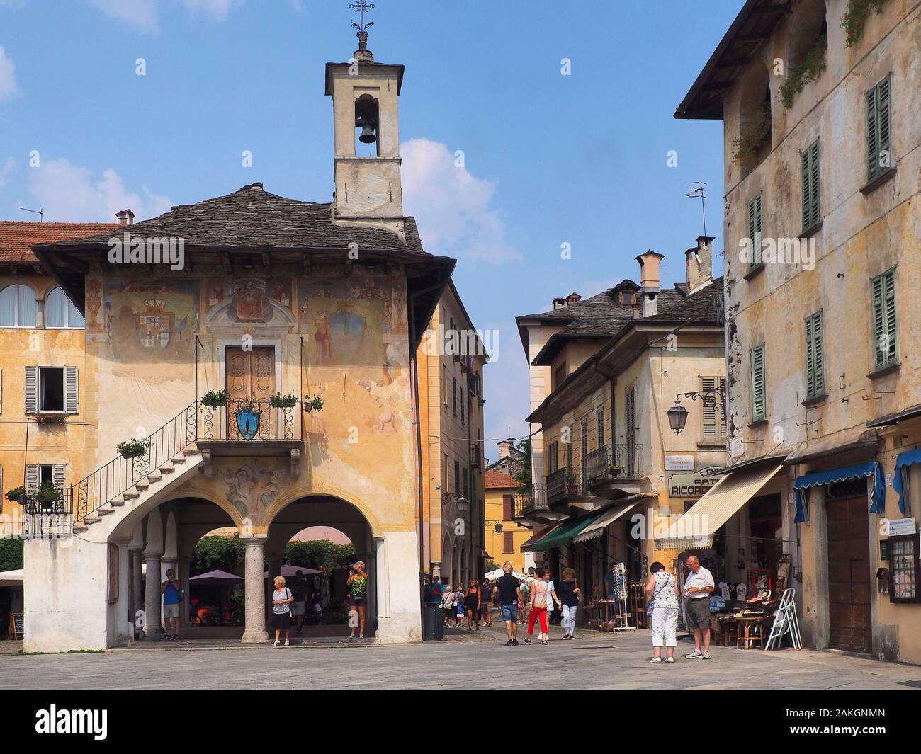 Italy, Piedmont, Lake Orta, Orta san Giulio, Piazza Motta, Town Hall ...