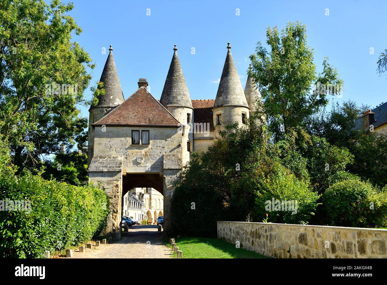 France, Aisne, Longpont, the fortified gate of the cistercian abbey ...