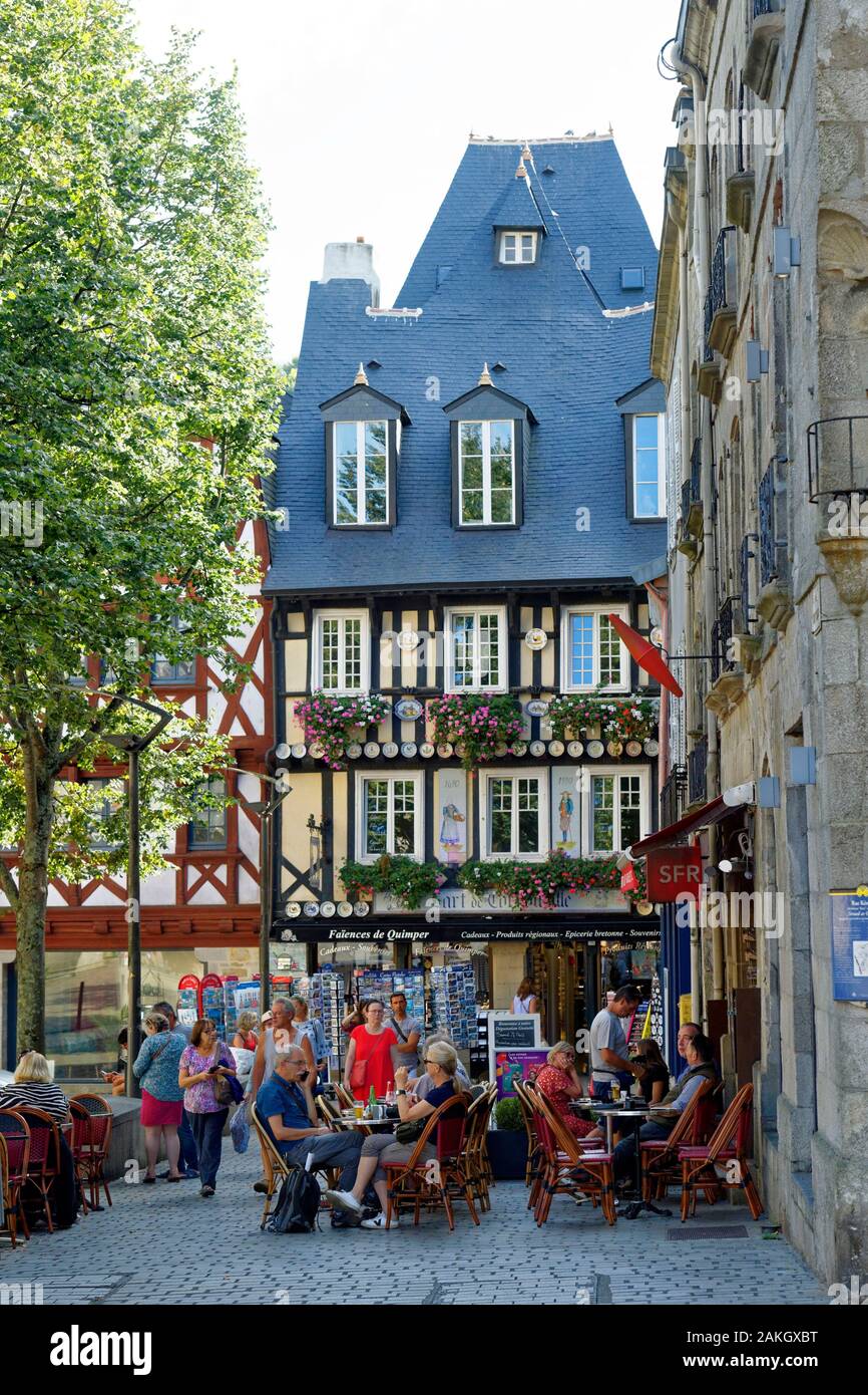 France, Finistere, Quimper, place St. Corentin square, medieval half ...