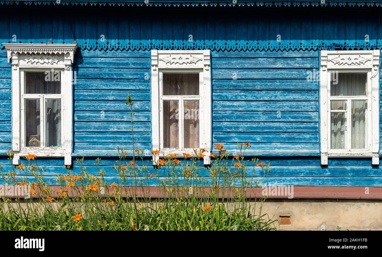 Windows of an old house in a Ukrainian village Stock Photo - Alamy