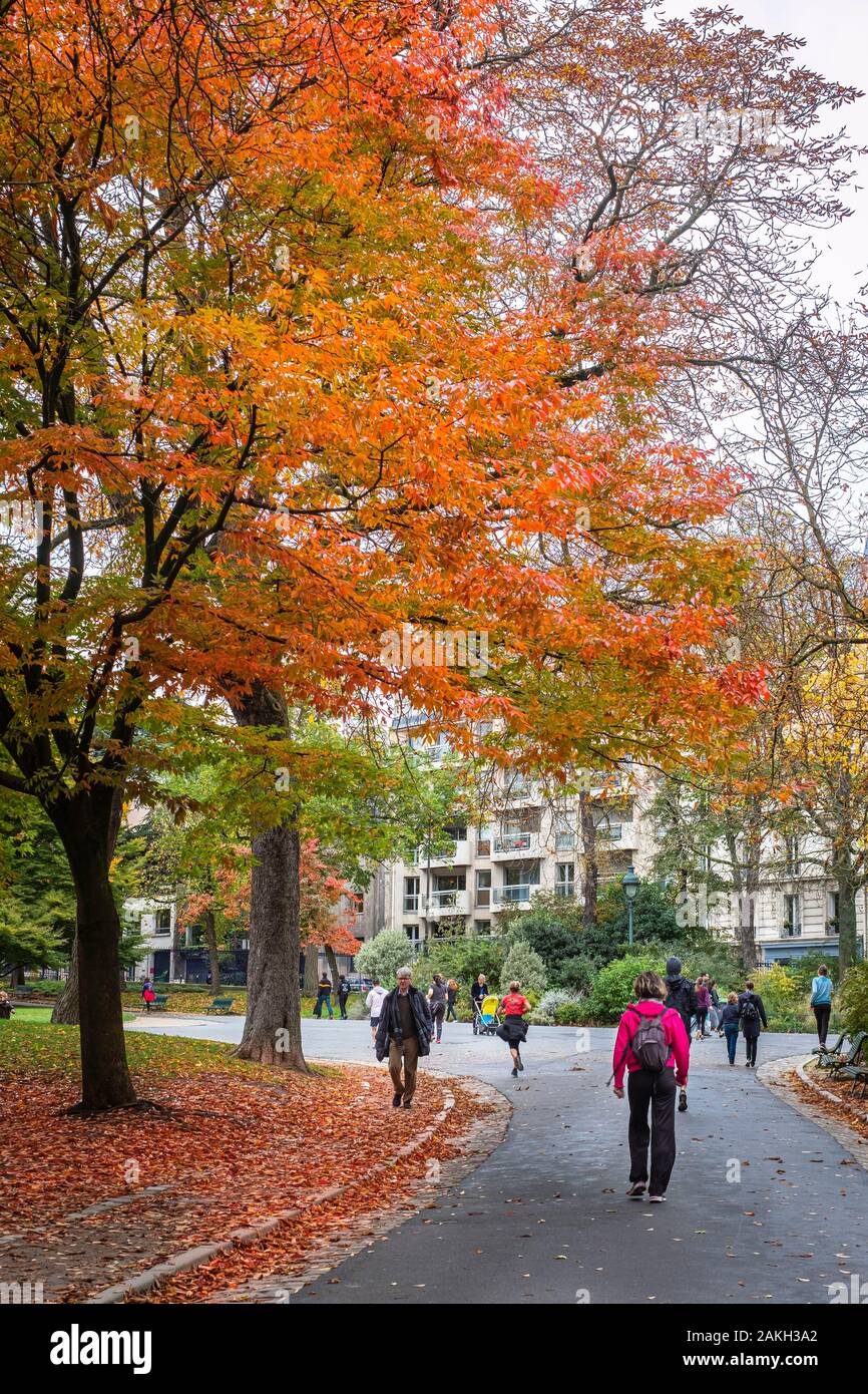 France, Paris, Parc-de-Montsouris district, Montsouris Park in the fall ...