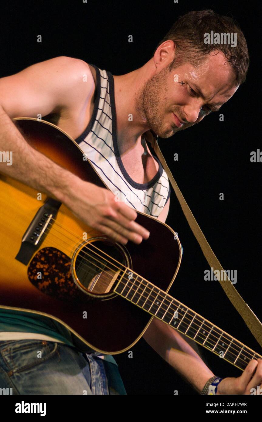 English, singer/songwriter Declan Bennett performing at the Wychwood ...