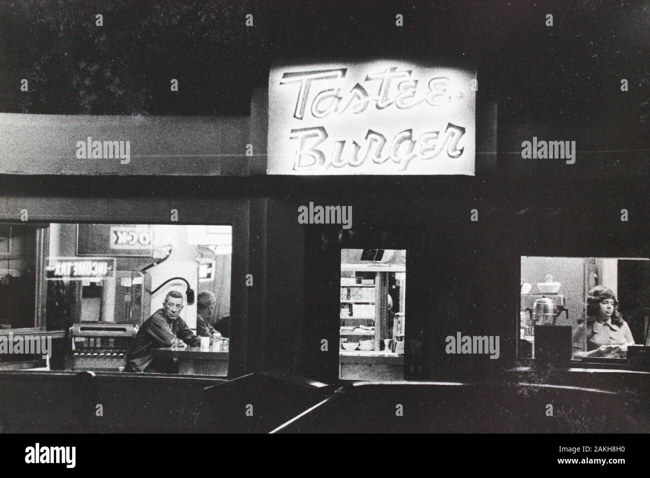 Fine seventies black and white photography of a late night diner Tastee ...