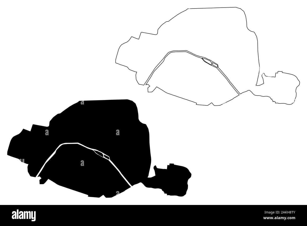 Paris City (French Republic, France) map vector illustration, scribble ...