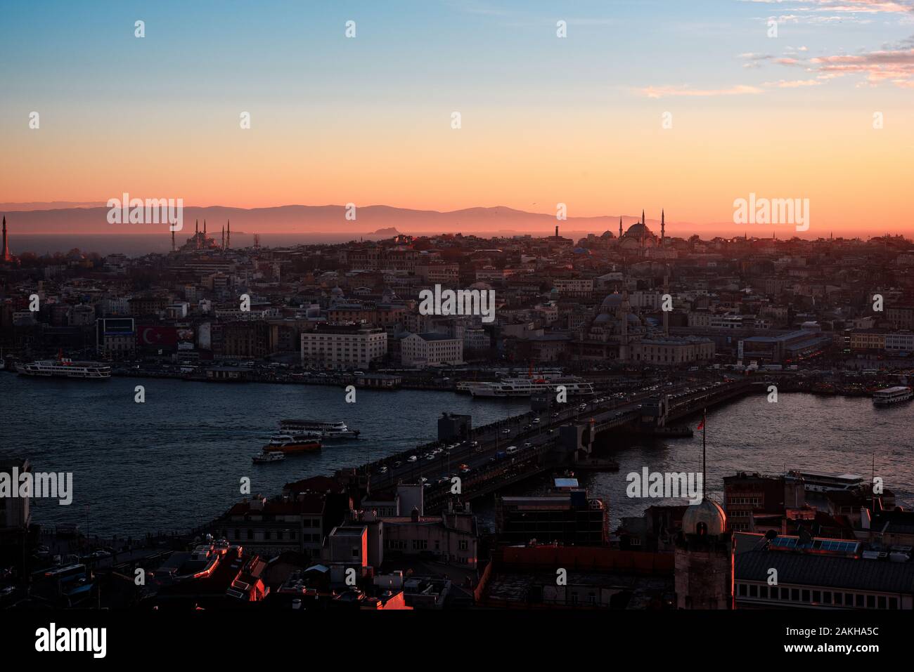 Sunset time in Istanbul bosphorus Stock Photo - Alamy