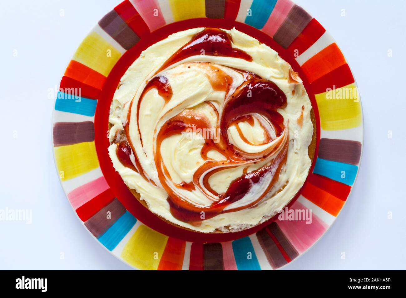 M&S Strawberry & Cornish Clotted Cream cake on colourful plate set om ...