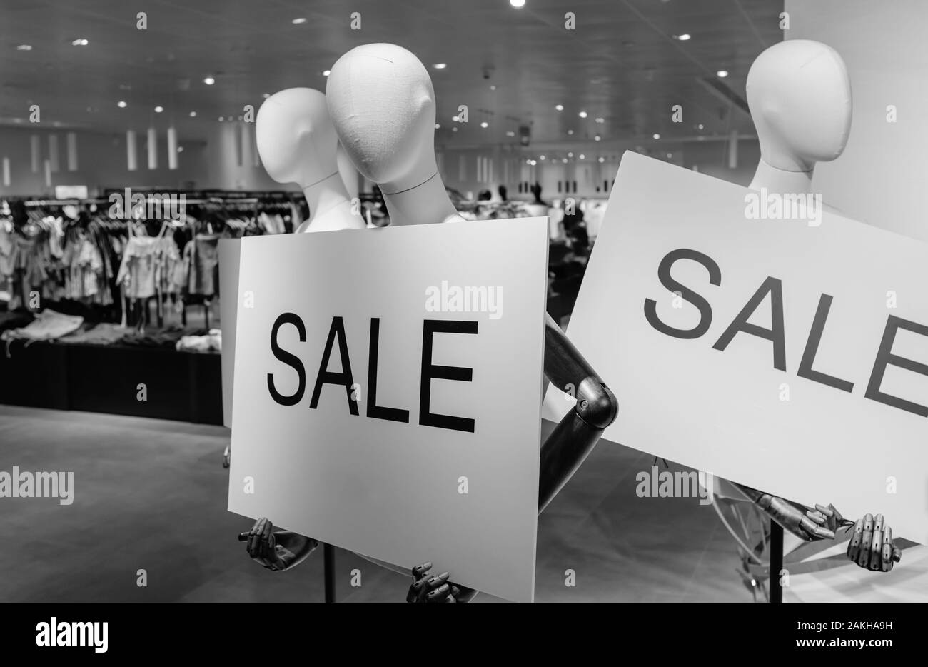 sale sign board in shopping mall display Stock Photo - Alamy