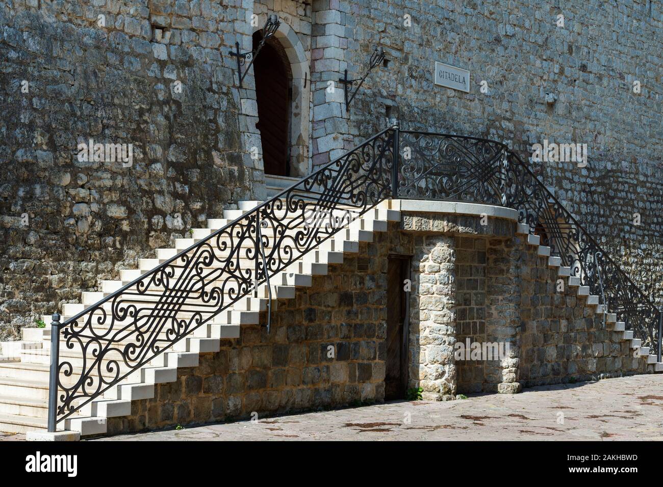 Saint Mary Castle entrance, Budva citadel, Montenegro Stock Photo - Alamy