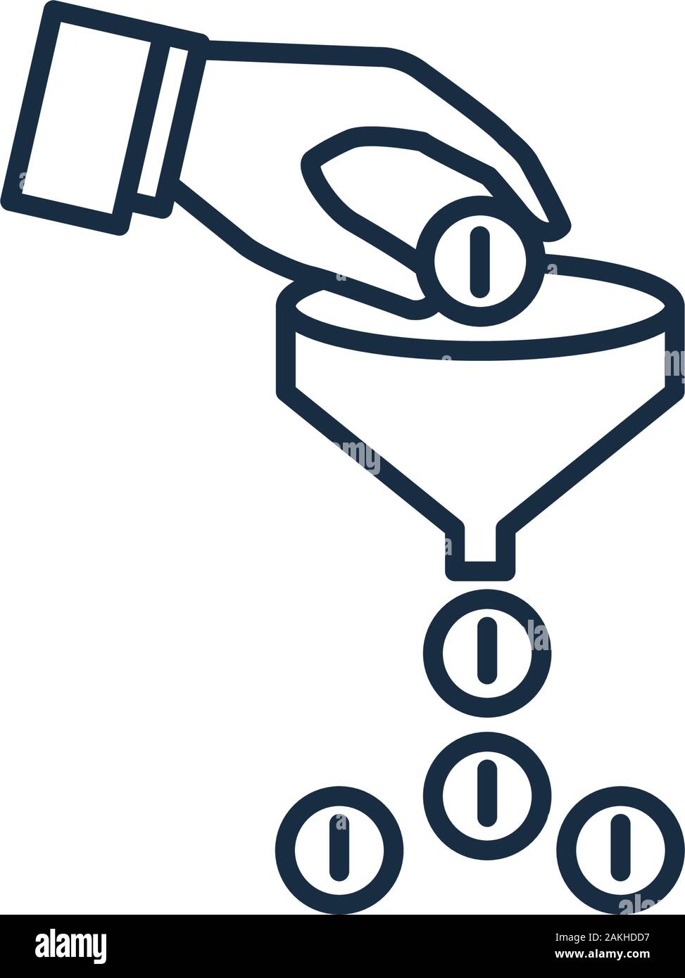 hand funnel coins falling money line image vector illustration Stock ...