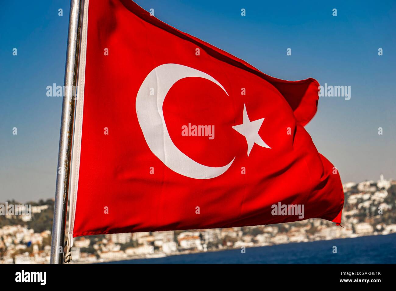 Flag turkish turkey red moon star outdoors outside hi-res stock ...