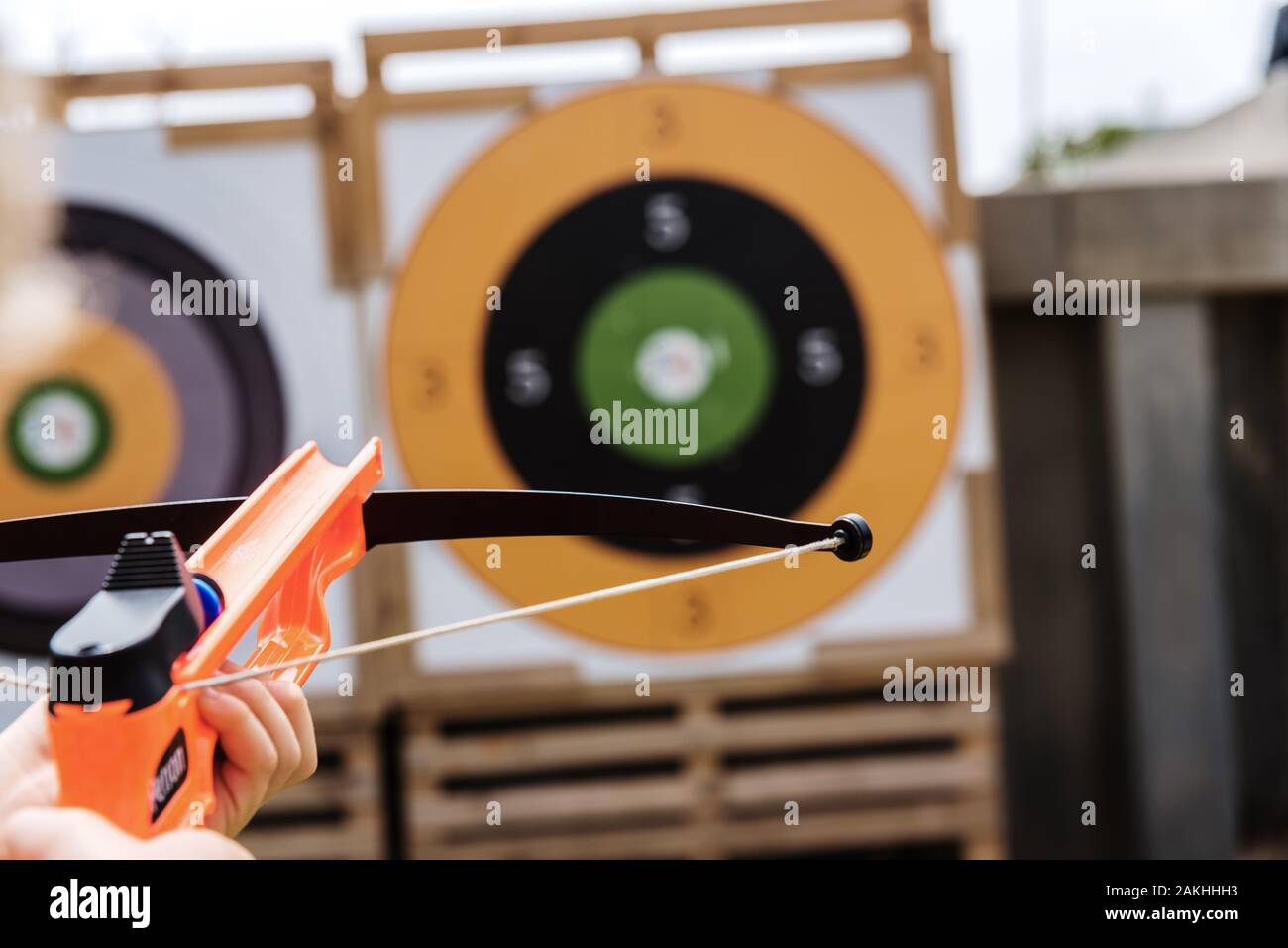 Valencia, Spain - April 29, 2019: Adventurous child playing to throw ...