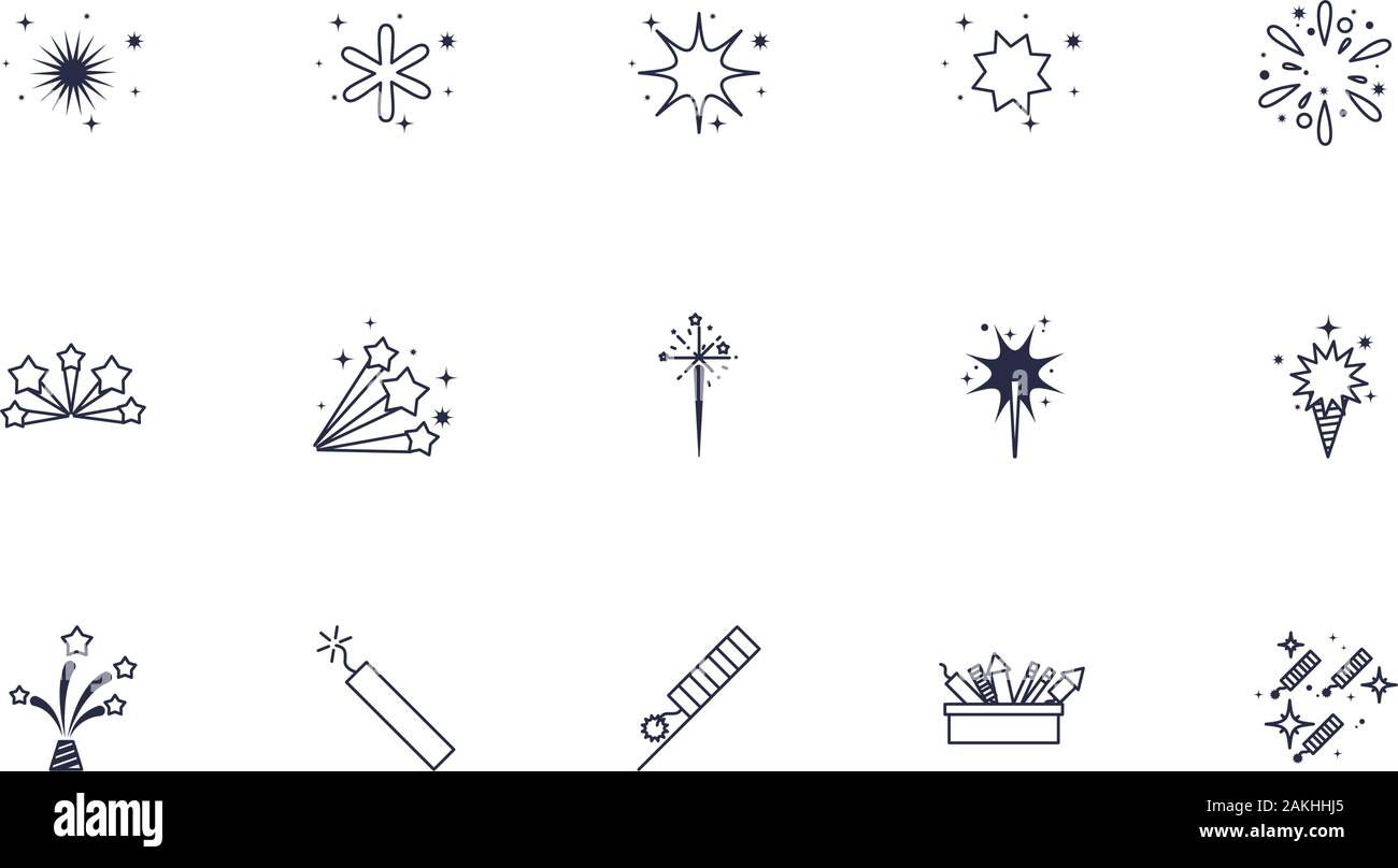 Fireworks icon set design, Celebration festival event holiday party ...