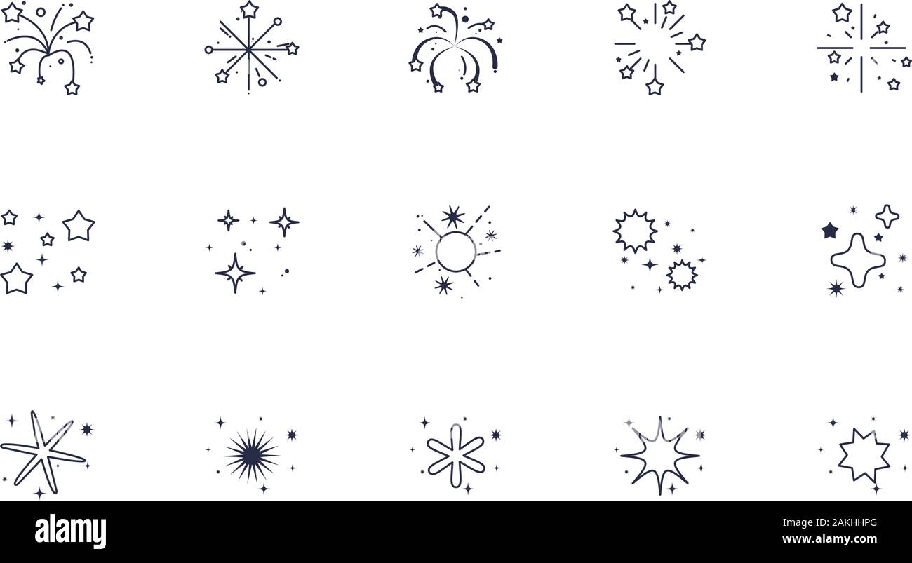 Fireworks icon set design, Celebration festival event holiday party ...