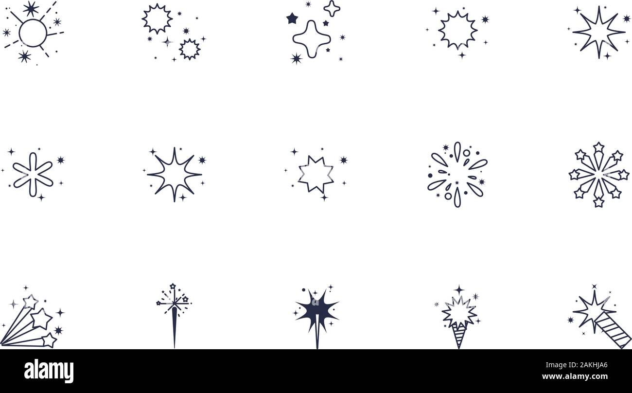 Fireworks icon set design, Celebration festival event holiday party ...