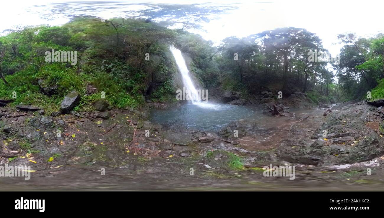 Beautiful waterfall in green forest 360VR. Tropical Kabigan Falls in ...