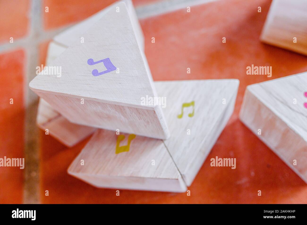 Wooden block with musical notes to learn children music theory Stock ...