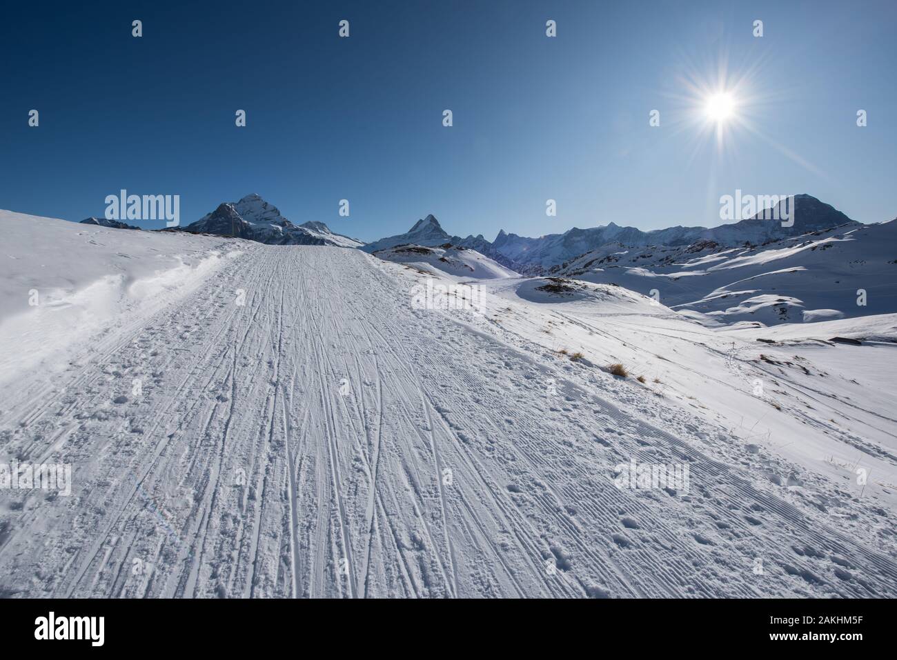 beautiful snow landscape in the swiss alps near grindelwald Stock Photo ...