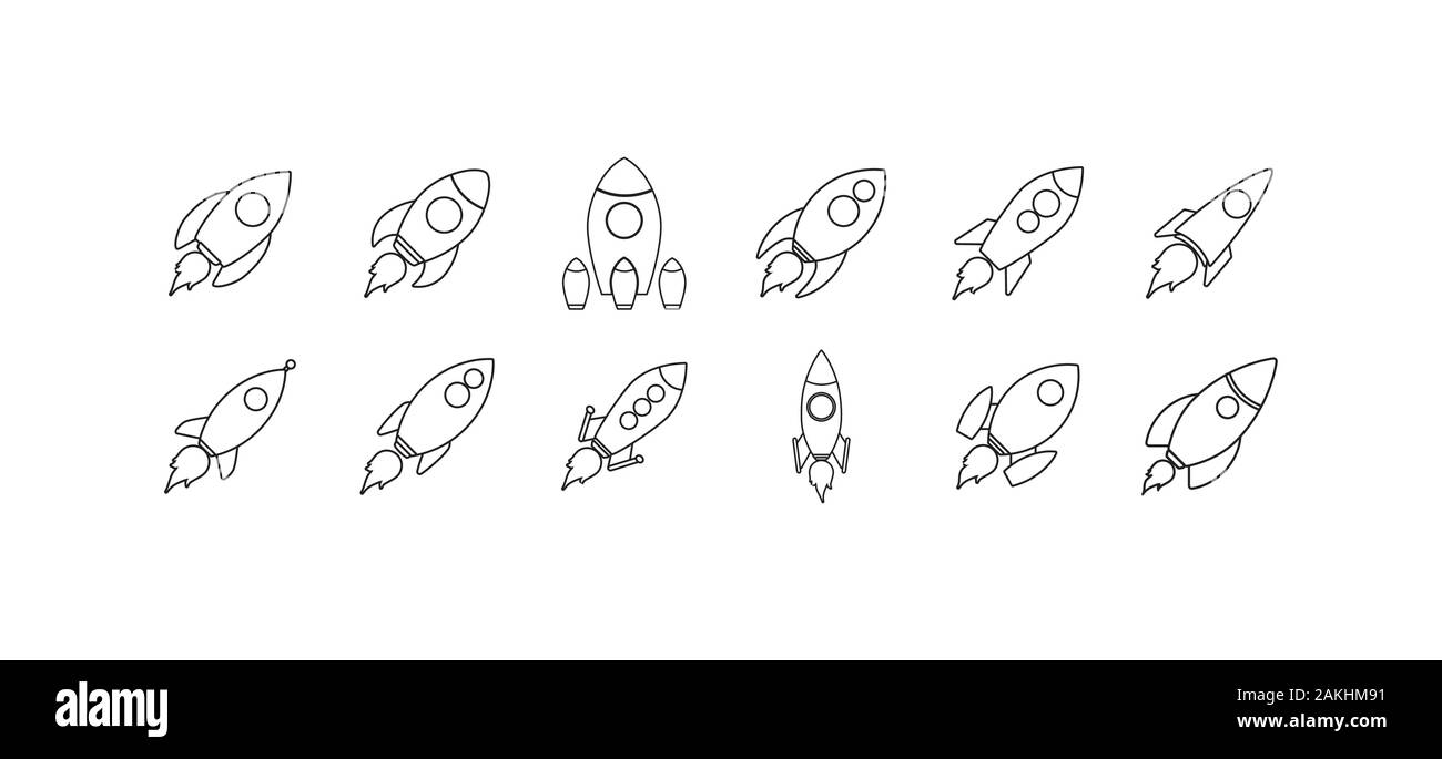 Rockets icon set of Space futuristic cosmos outside universe galaxy ...
