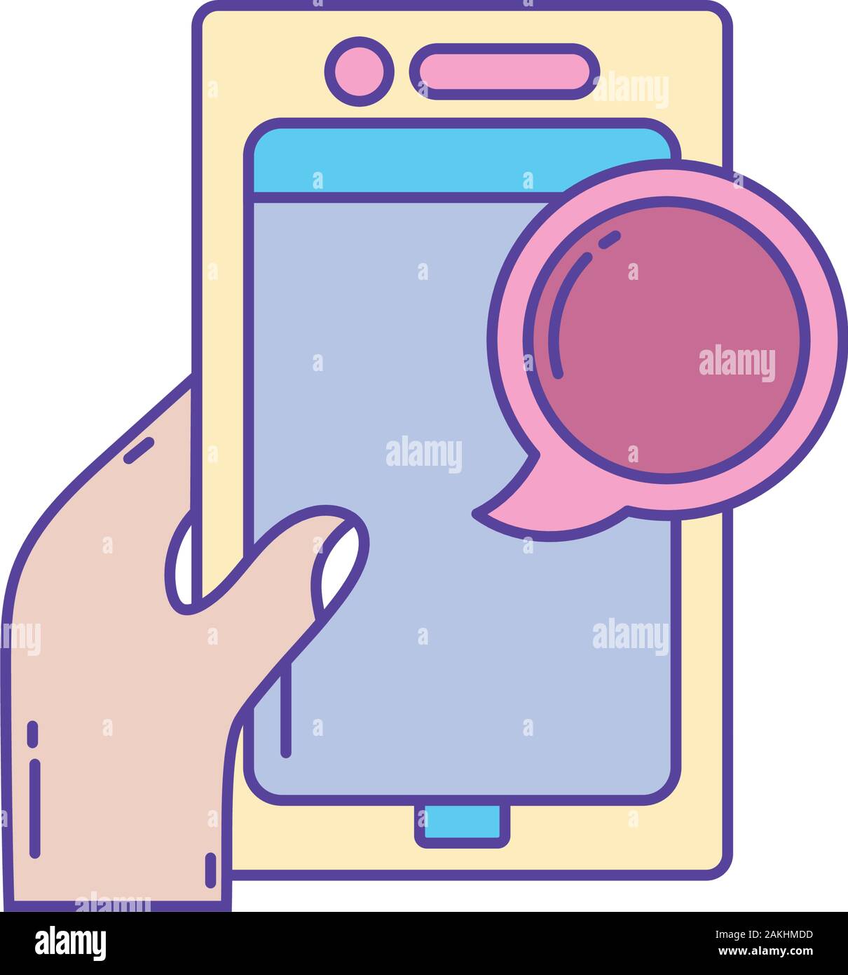 hand with smartphone chatting , phone fill and line vector illustration ...