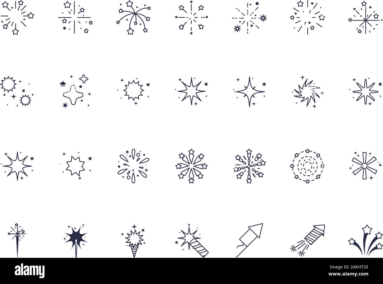 Fireworks icon set design, Celebration festival event holiday party ...