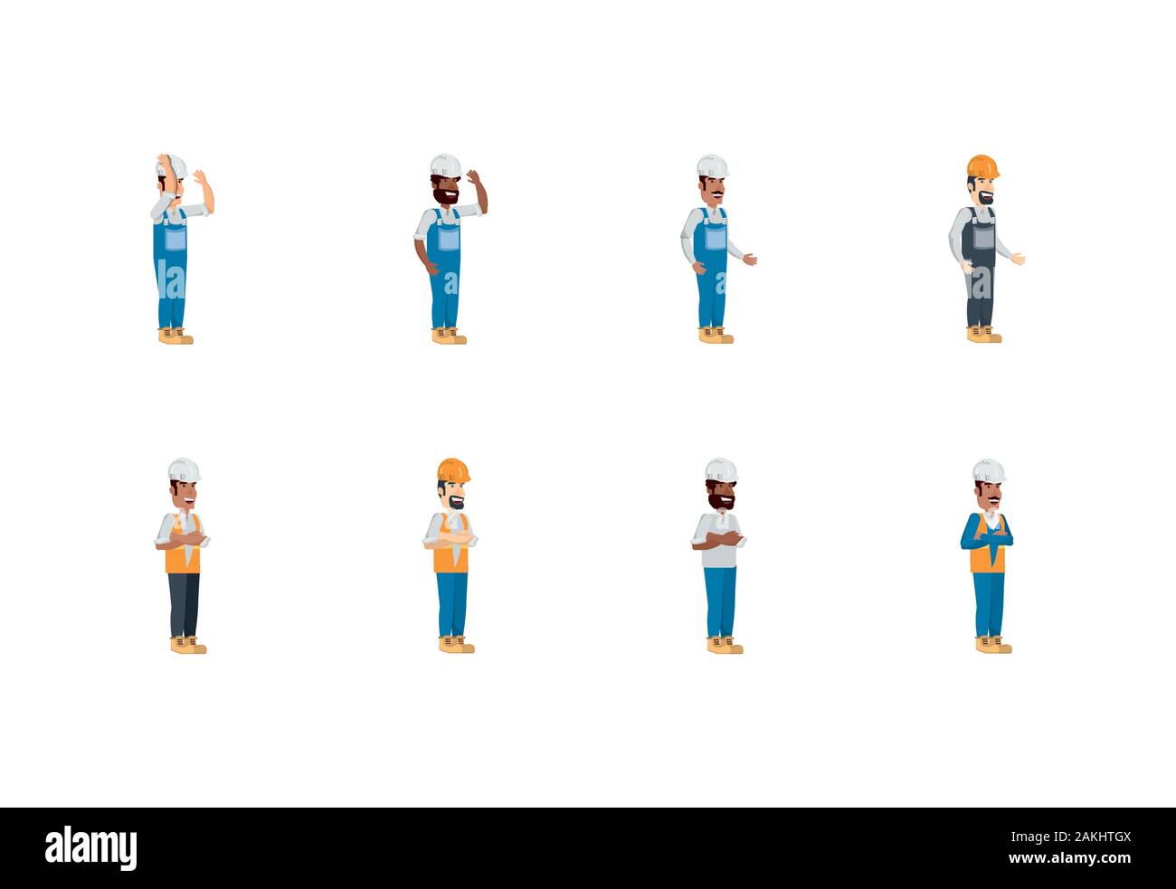Builder avatar men with yellow and white helmet set design of ...