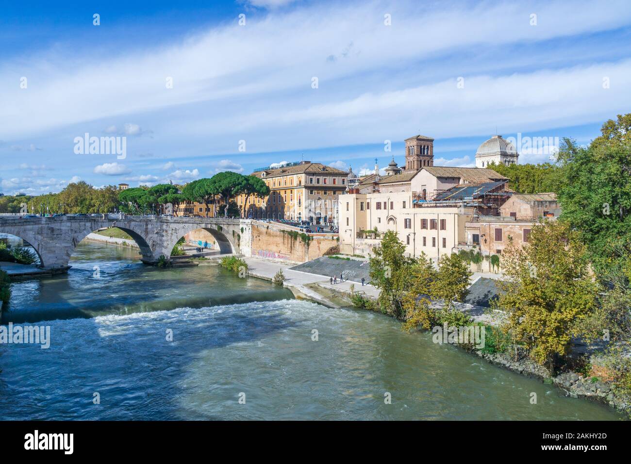 View of the Tiber Island from the Palatine Bridge, Rome Italy Stock ...