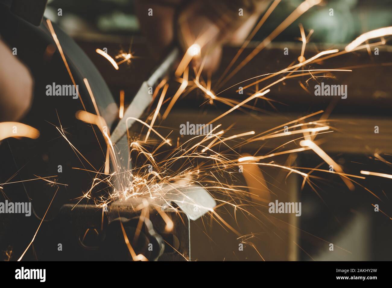 Sparks fly during metalworking hi-res stock photography and images - Alamy