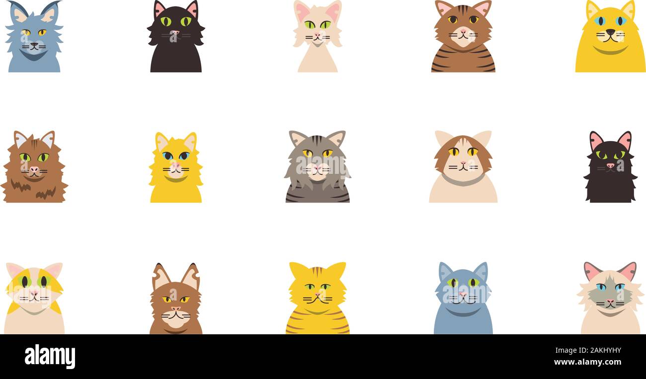 Set of cute cats cartoons design, Animal pet kitten domestic feline ...