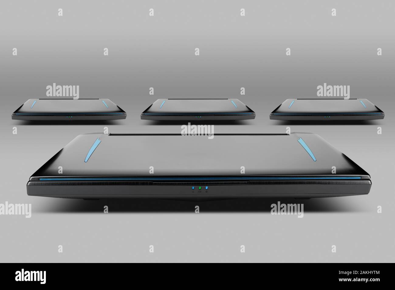 Photography of gaming laptop from the front, placed on gray background ...