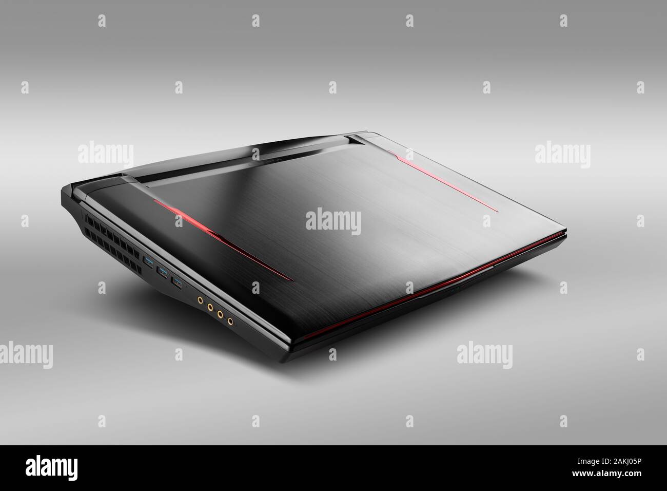 Photography of gaming laptop from the front, placed on gray background ...