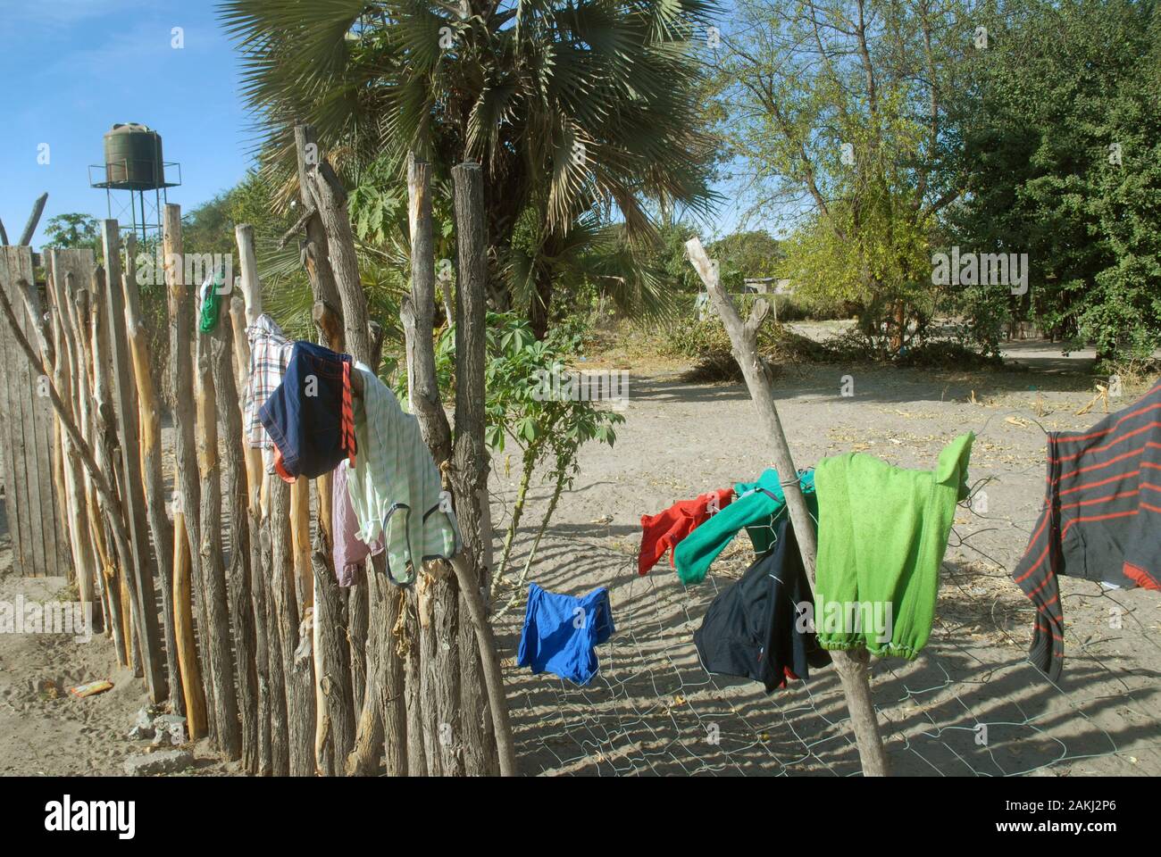 Washing hanging out to dry, washing, Mwandi, Zambia, Africa Stock Photo ...
