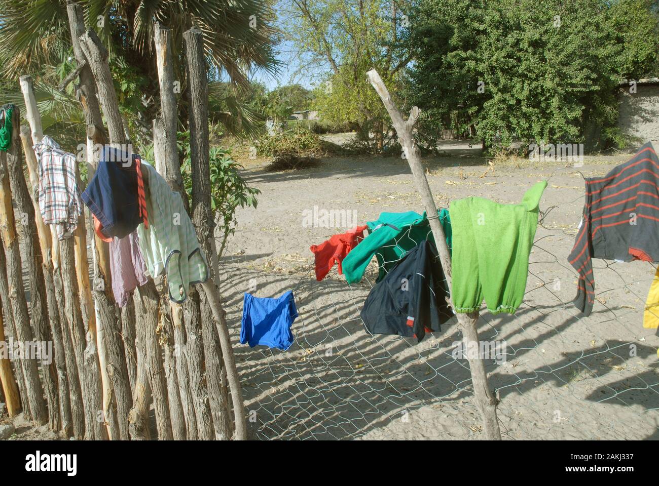 Washing hanging out to dry, washing, Mwandi, Zambia, Africa Stock Photo ...