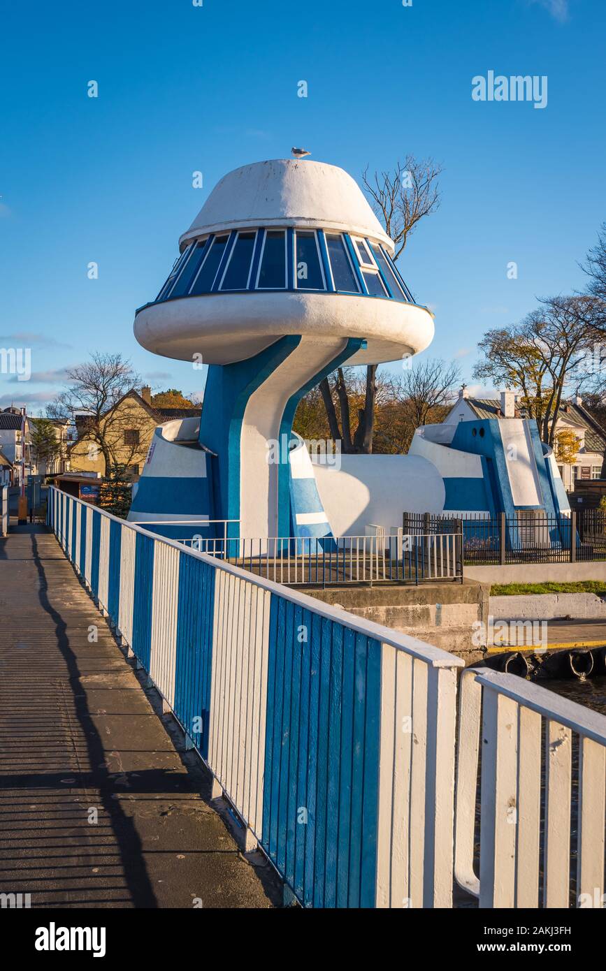 Darlowko, Poland - October 30, 2016: Pedestrian footbridge over Wieprza ...