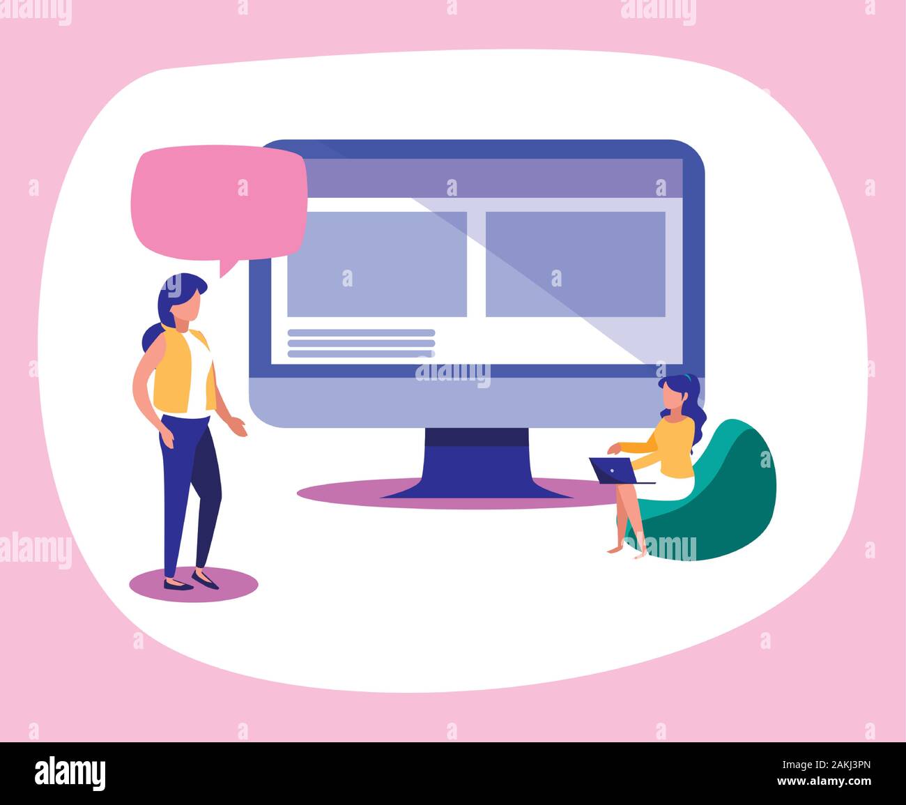 Women with computer design, Digital technology communication social ...