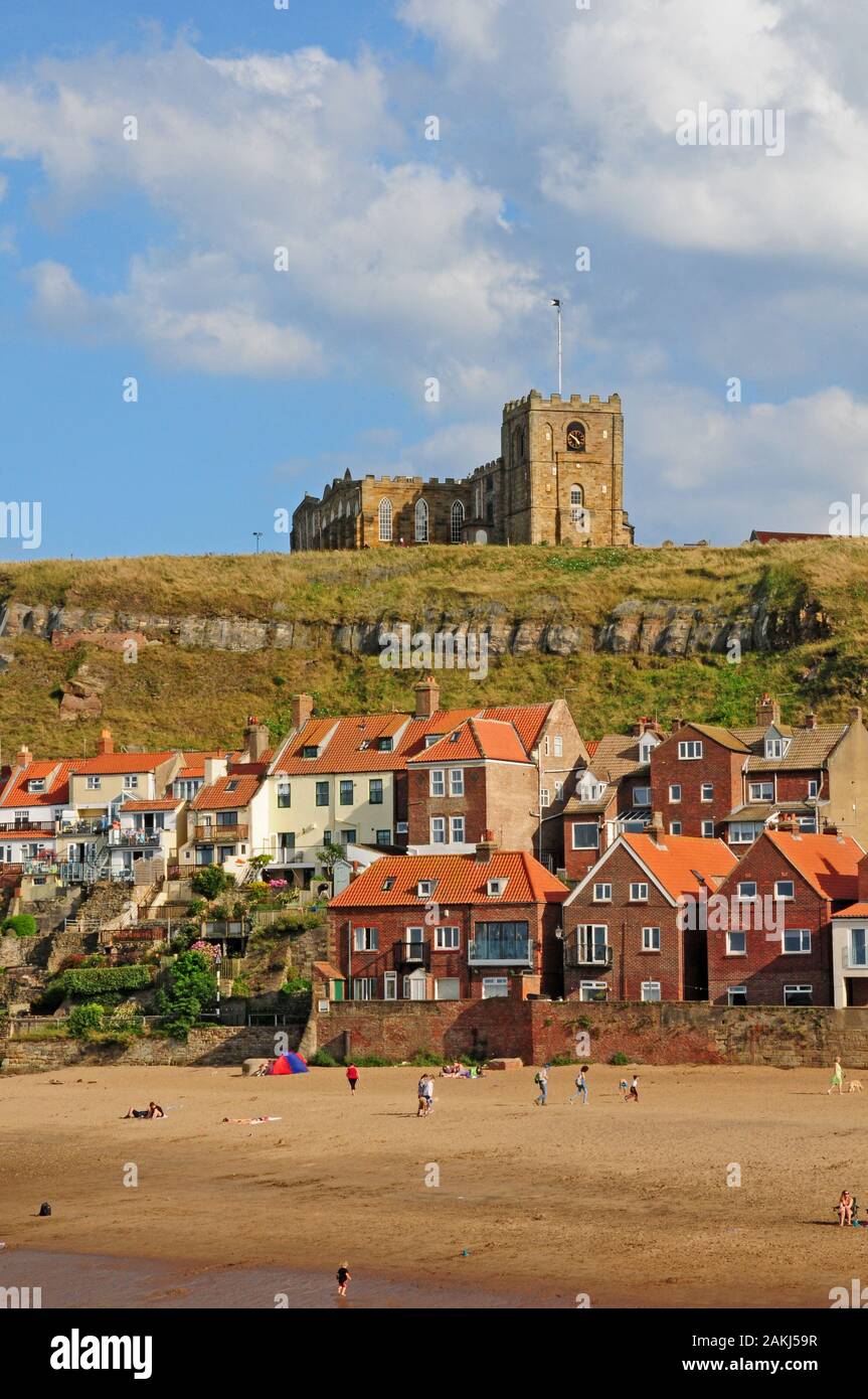 Tate Hill Beach and east Cliff and St.Mary's Parish Church. Whitby ...