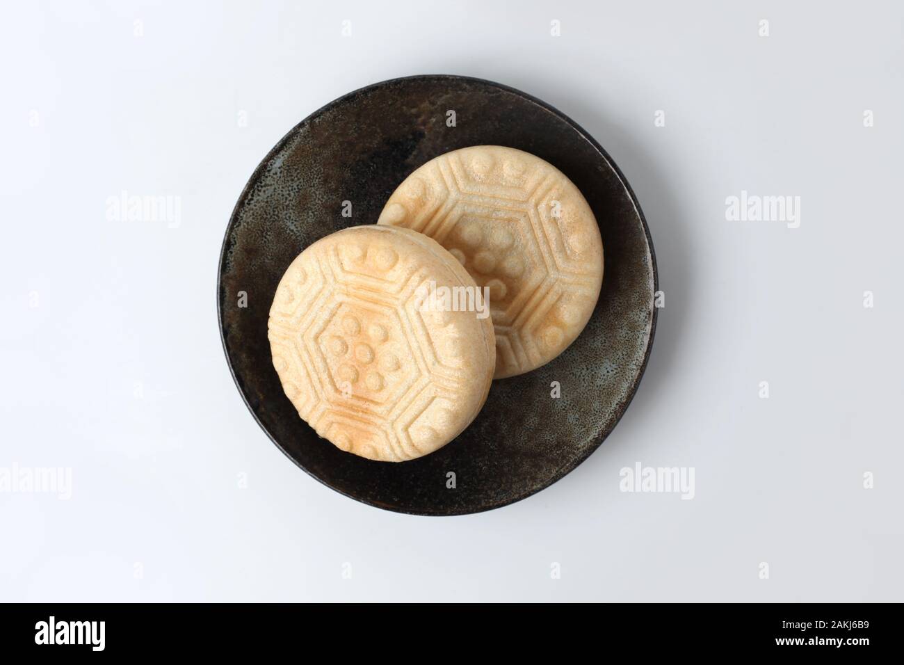 Monaka japanese confectionery wafers cake on plate isolated on white ...